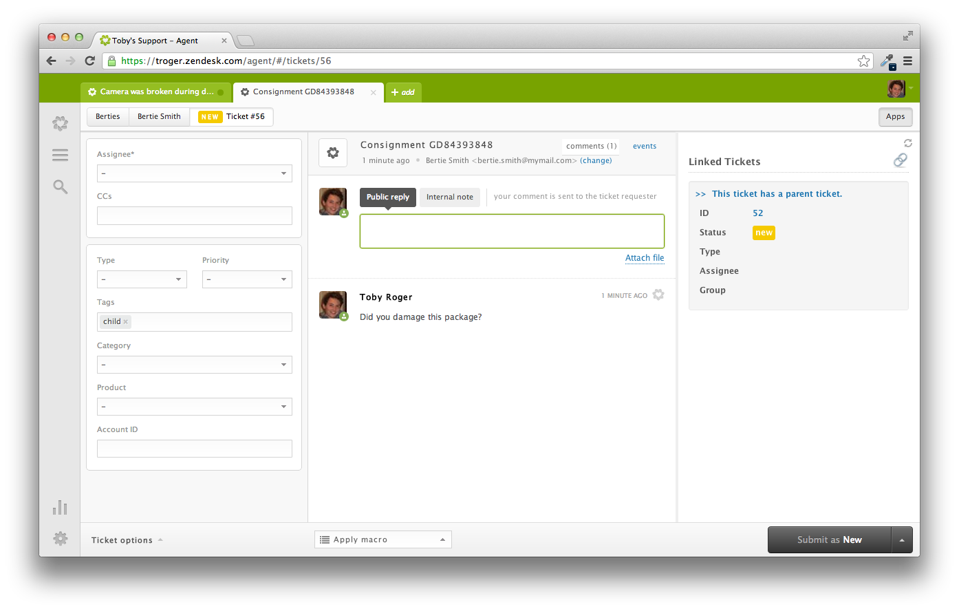 Linked Ticket App Integration with Zendesk Support